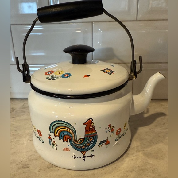 Kitchen | Vintage Berggren Enamel Teapot Kettle With Rooster Chicken ...